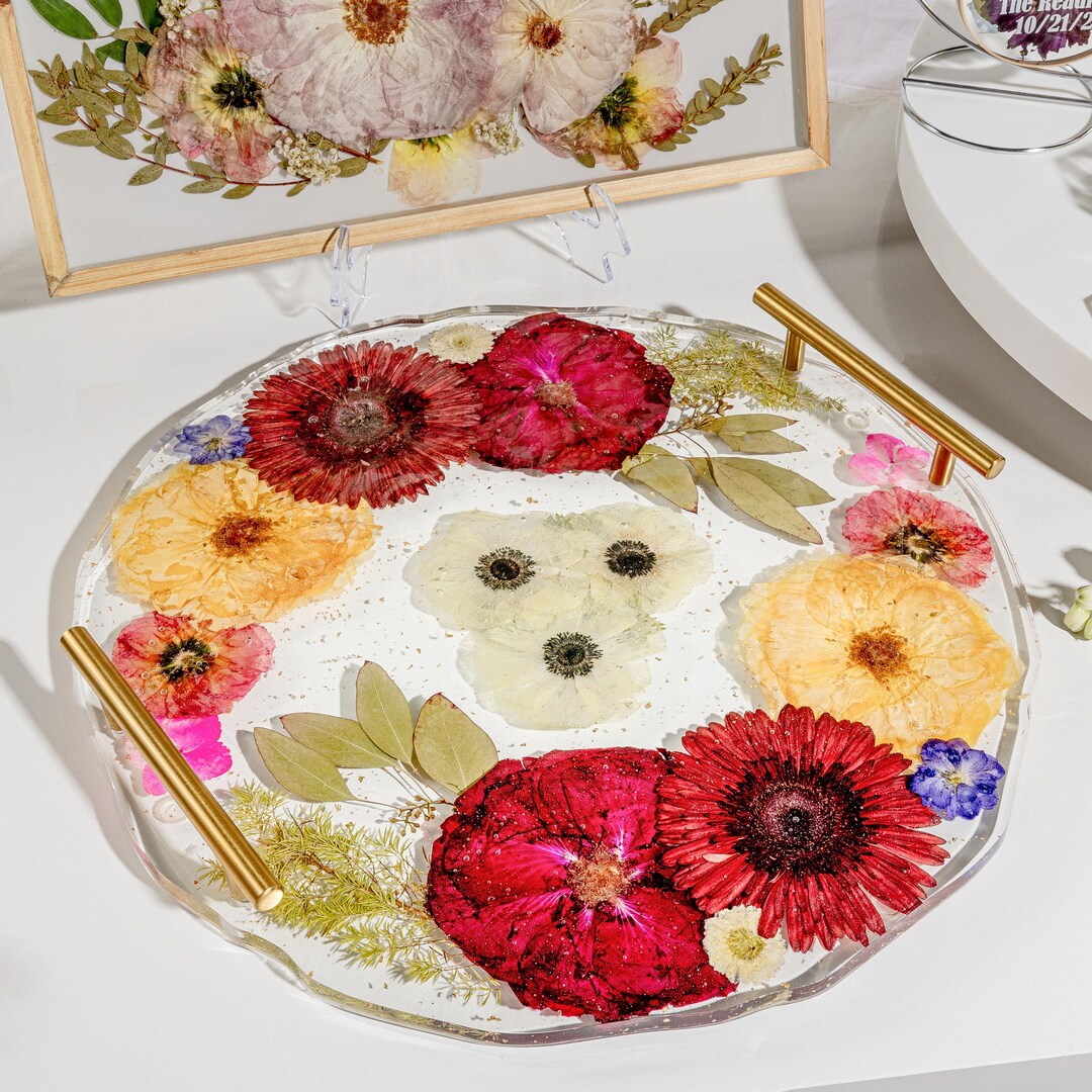 FLOWER Preservation SERVING PLATTER Round Geode Wedding Serving Tray ...