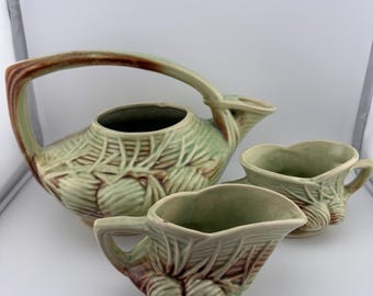 Mccoy Tea Set, Pinecone Pattern Teapot, Vintage Creamer and Sugar ...