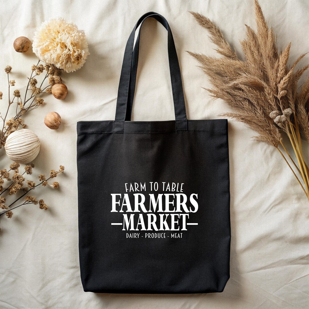 Farmers Market Canvas Tote, Black Tote Bag, Custom Tote, Canvas Tote ...