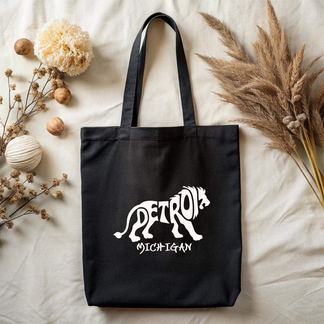Detroit Michigan Canvas Tote, Black Tote Bag, Custom Tote, Canvas Tote ...