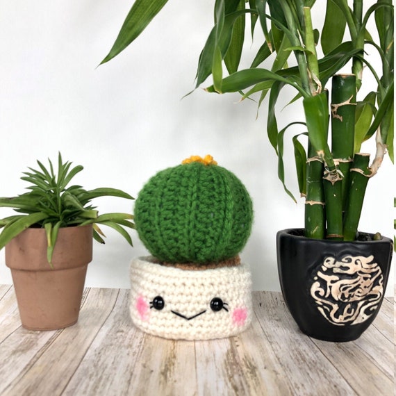 Crochet Barrel Cactus in White Pot / Crochet Nursery Decor / | Etsy