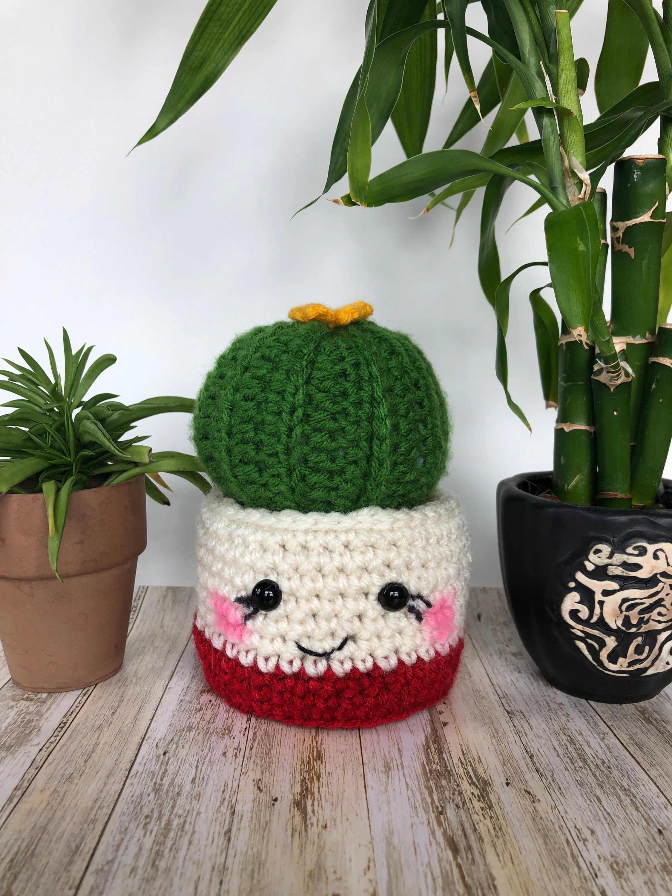 Outdoor & Gardening Crochet Barrel Cactus Succulent Faux Handmade Plant ...