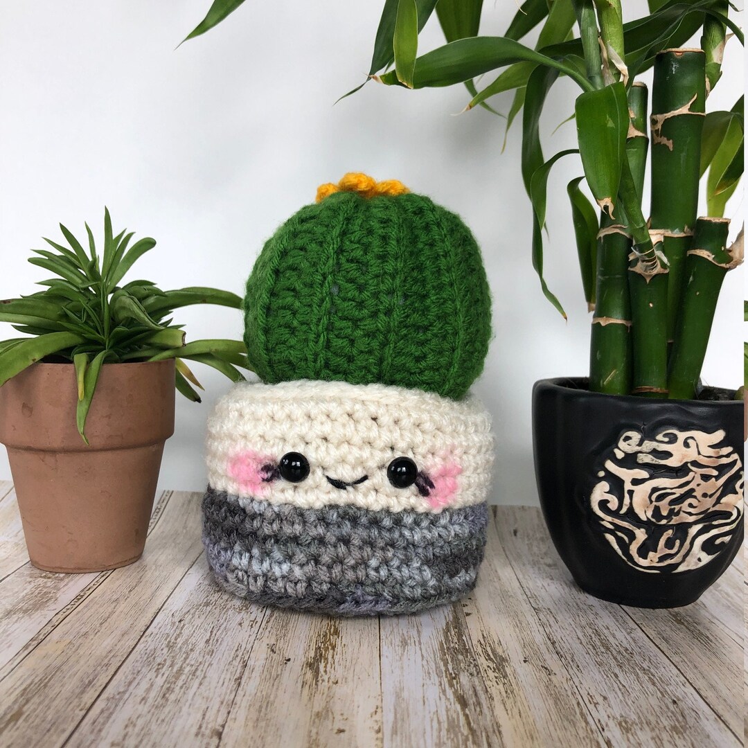 Crochet Barrel Cactus in Gray Pot / Crochet Nursery Decor / Crochet ...
