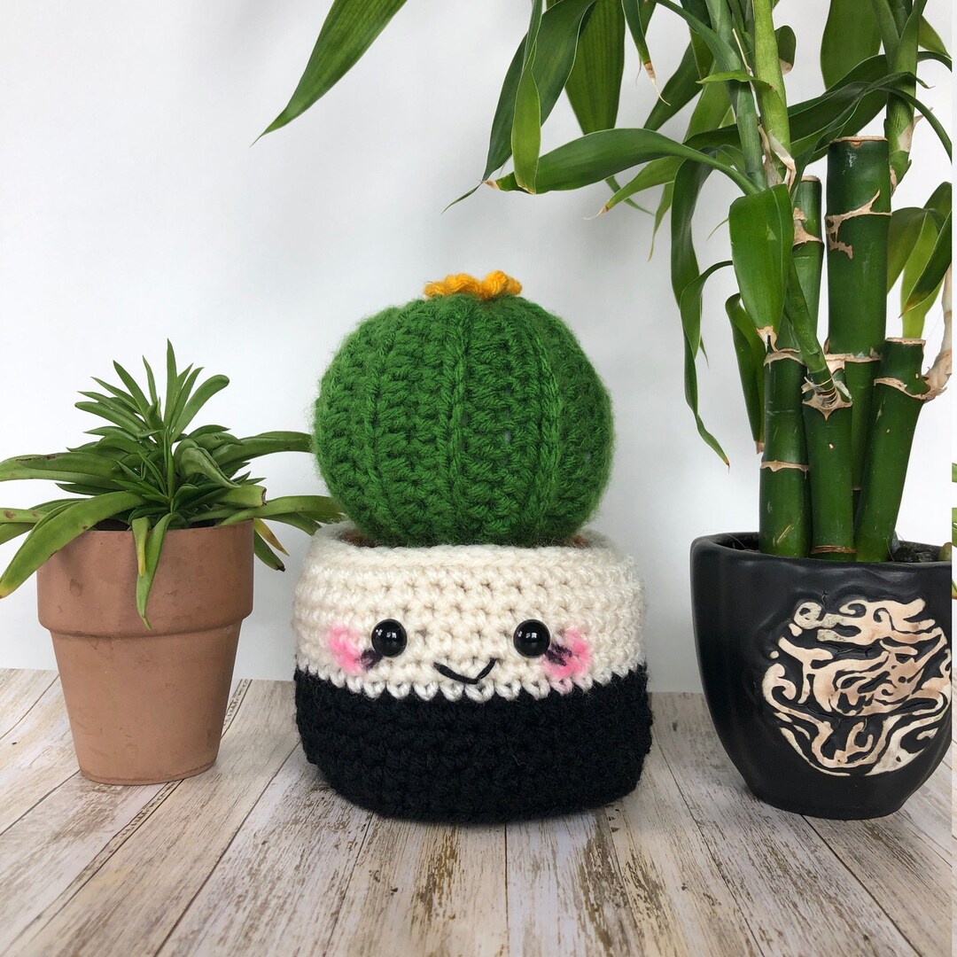 Crochet Barrel Cactus in Black Pot / Crochet Cactus Plant / - Etsy UK
