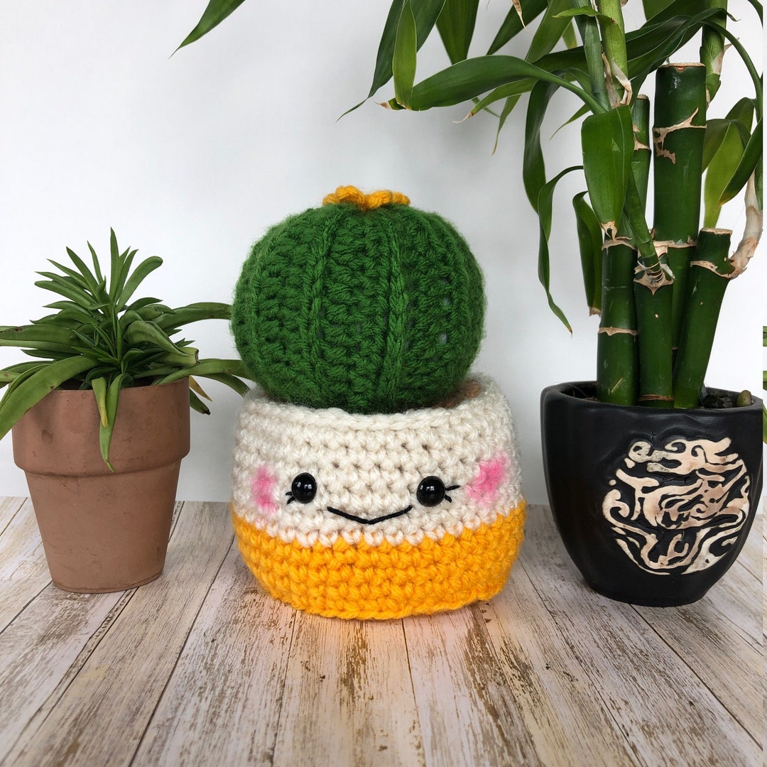 Crochet Barrel Cactus in Yellow Pot / Crochet Nursery Decor / Crochet ...