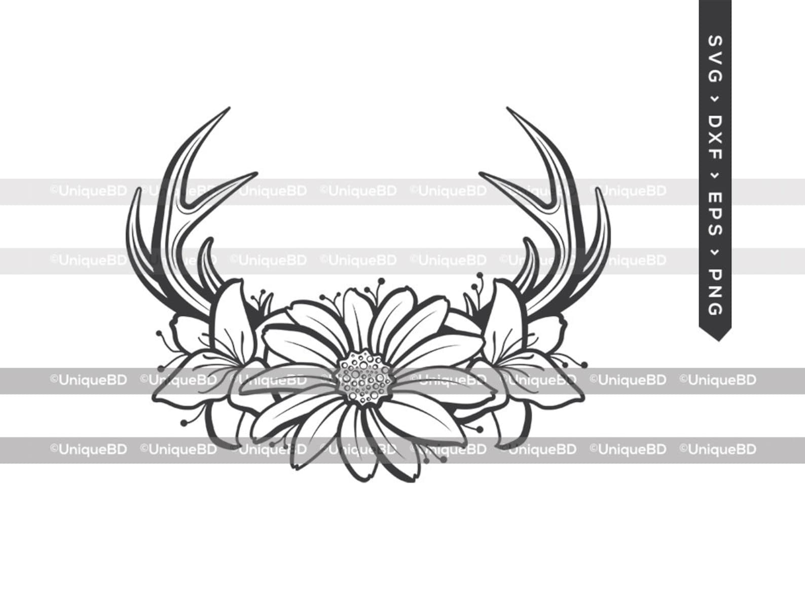Floral Deer Antlers SVG Cut File Deer Antler Svg Sunflower - Etsy