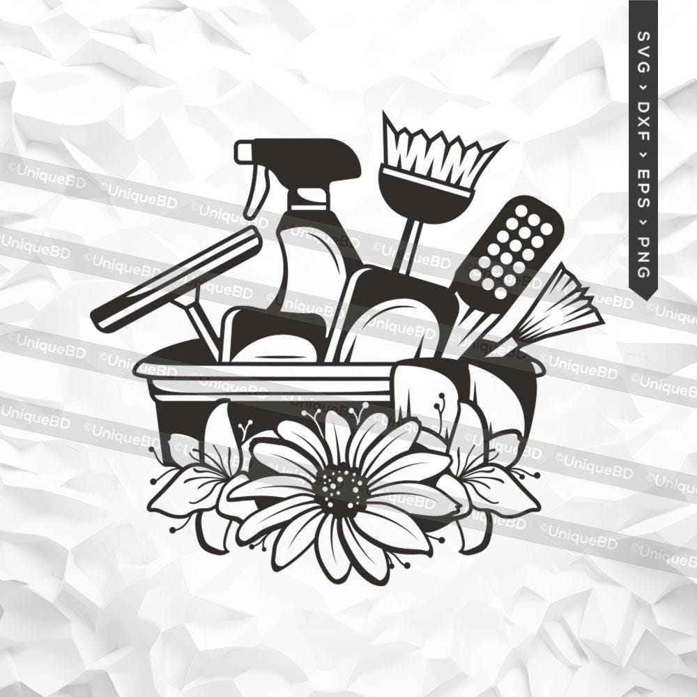 Floral Cleaning Tools - SVG Clipart for Maid Services, Housekeepers ...