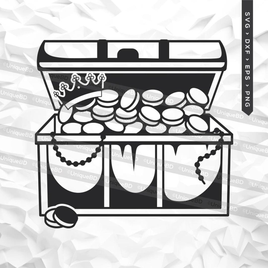 Treasure Chest SVG | Pirate Treasure Box Silhouette | Open Treasure ...