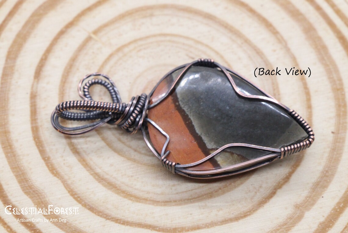 Mookaite Jasper Green / Amber color Wire Wrapped | Etsy