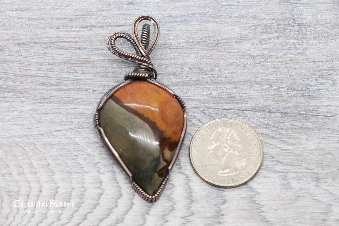 Mookaite Jasper Green / Amber color Wire Wrapped | Etsy