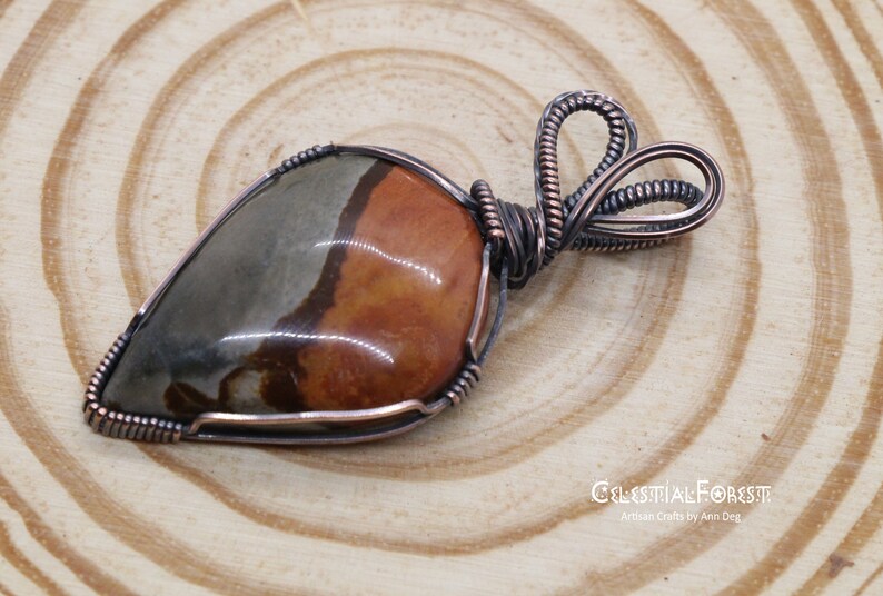 Mookaite Jasper Green / Amber color Wire Wrapped | Etsy