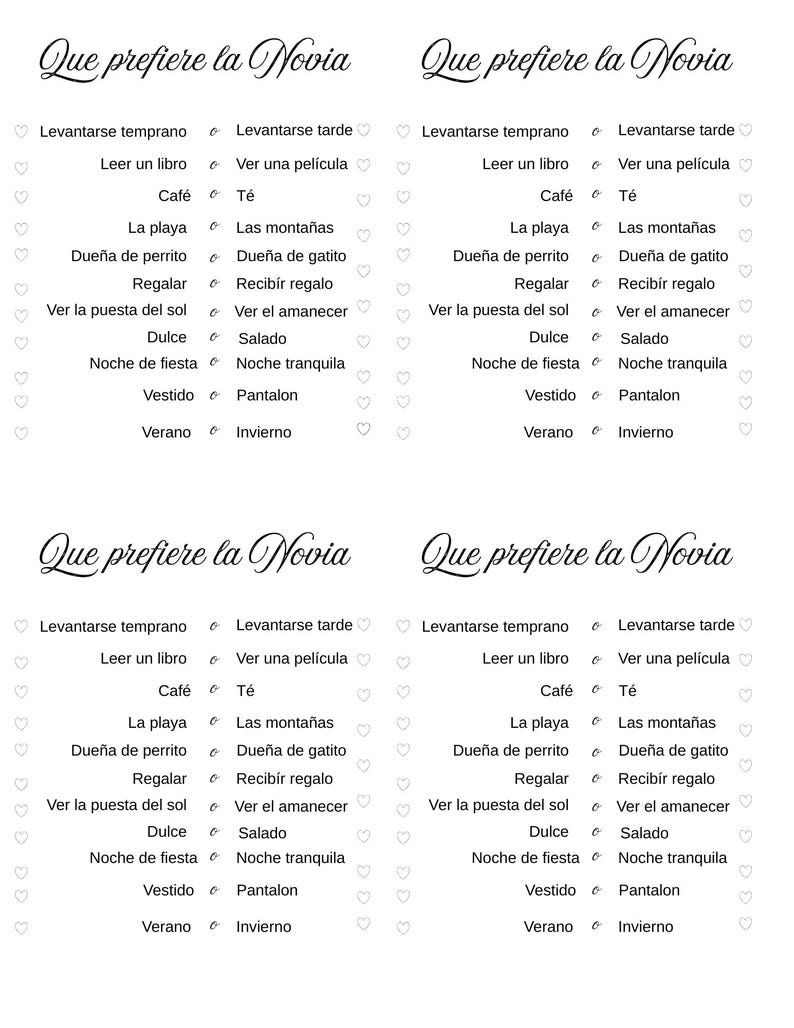 Juego Para Despedida De Soltera, Que Prefiere La Novia - Etsy