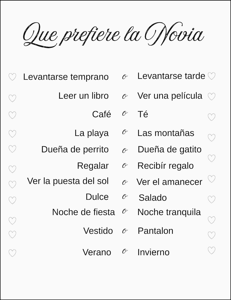 Juego Para Despedida De Soltera, Que Prefiere La Novia - Etsy