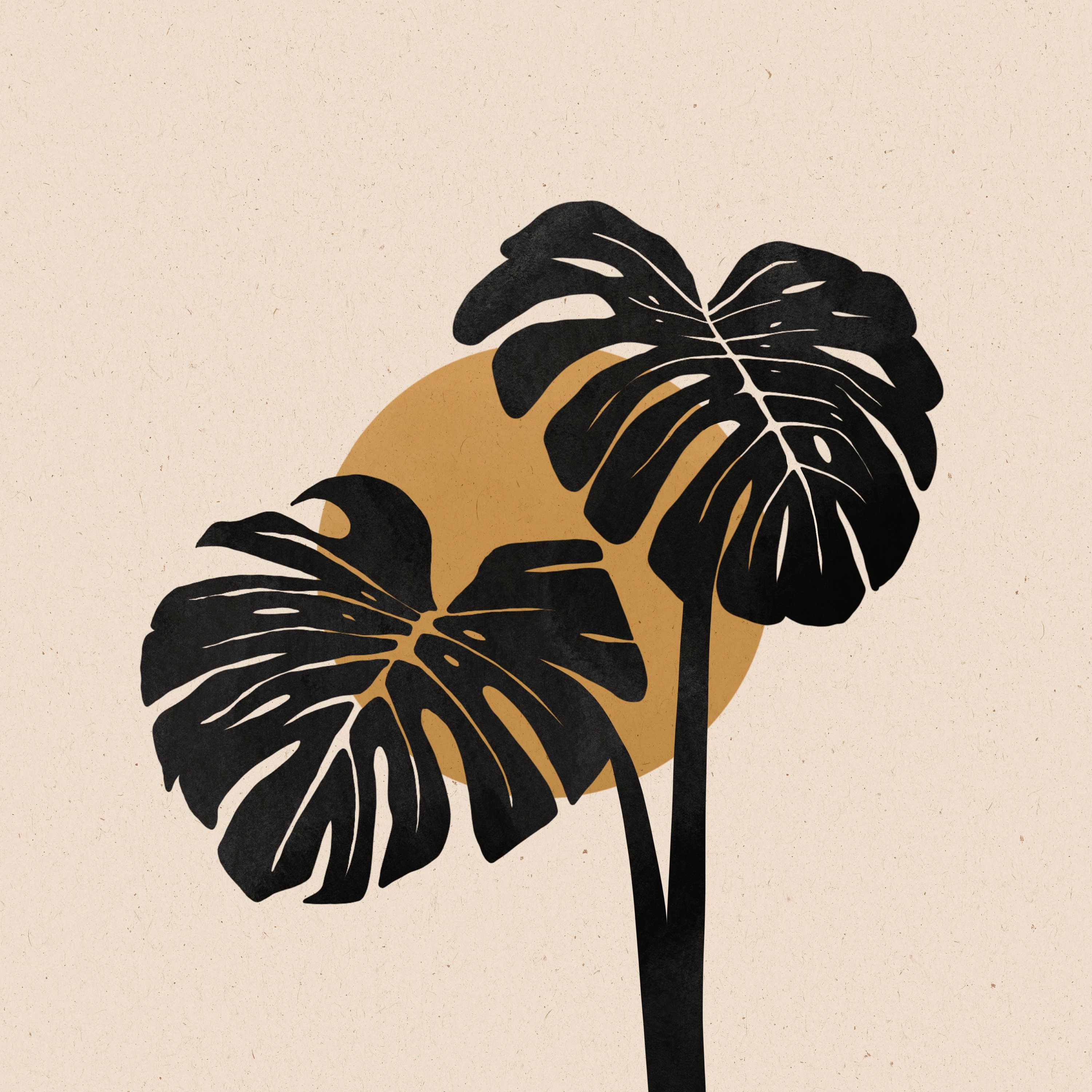 Monstera Abstract Plant Illustration Boho Artwork Wall | Etsy