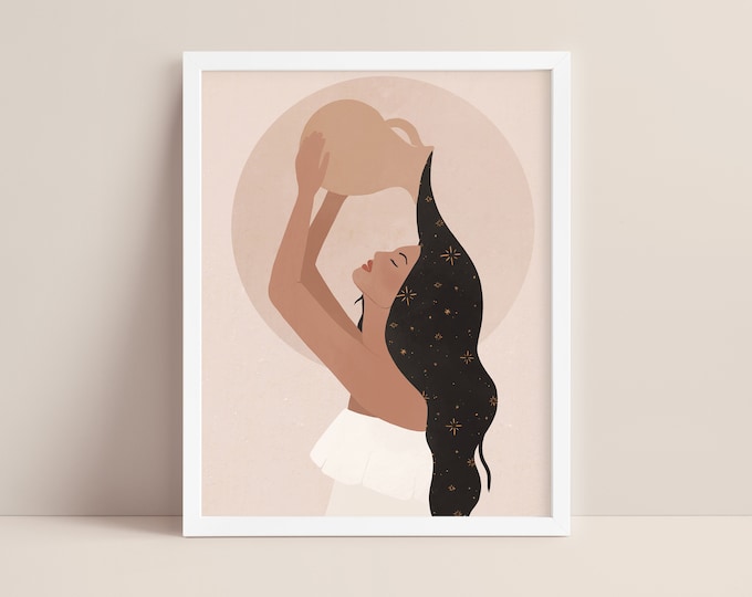 Hold the Moon Stars and Moon Hair Art Digital Art Celestial Portrait ...