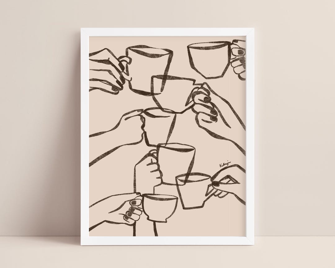 Minimal Mug Art | Cheering Coffee Mug | Line Drawing Art Print | Home ...