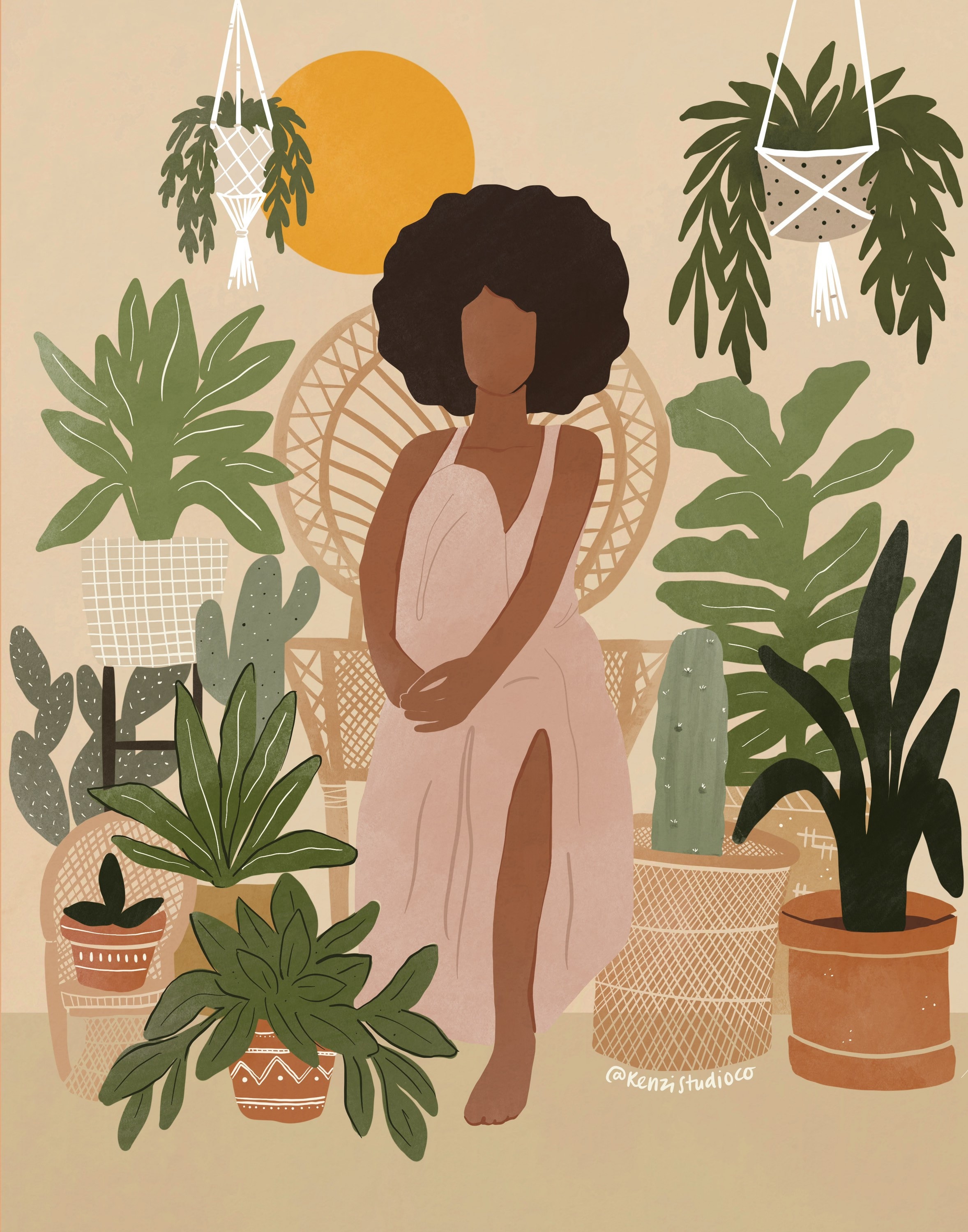 Plant mama diverse artwork plant art black women house | Etsy