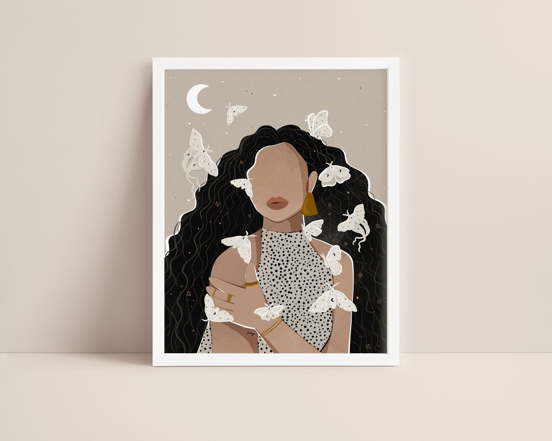 Lunar Moth Portrait Print | Moth Art | Digital Art | Curly Hair ...