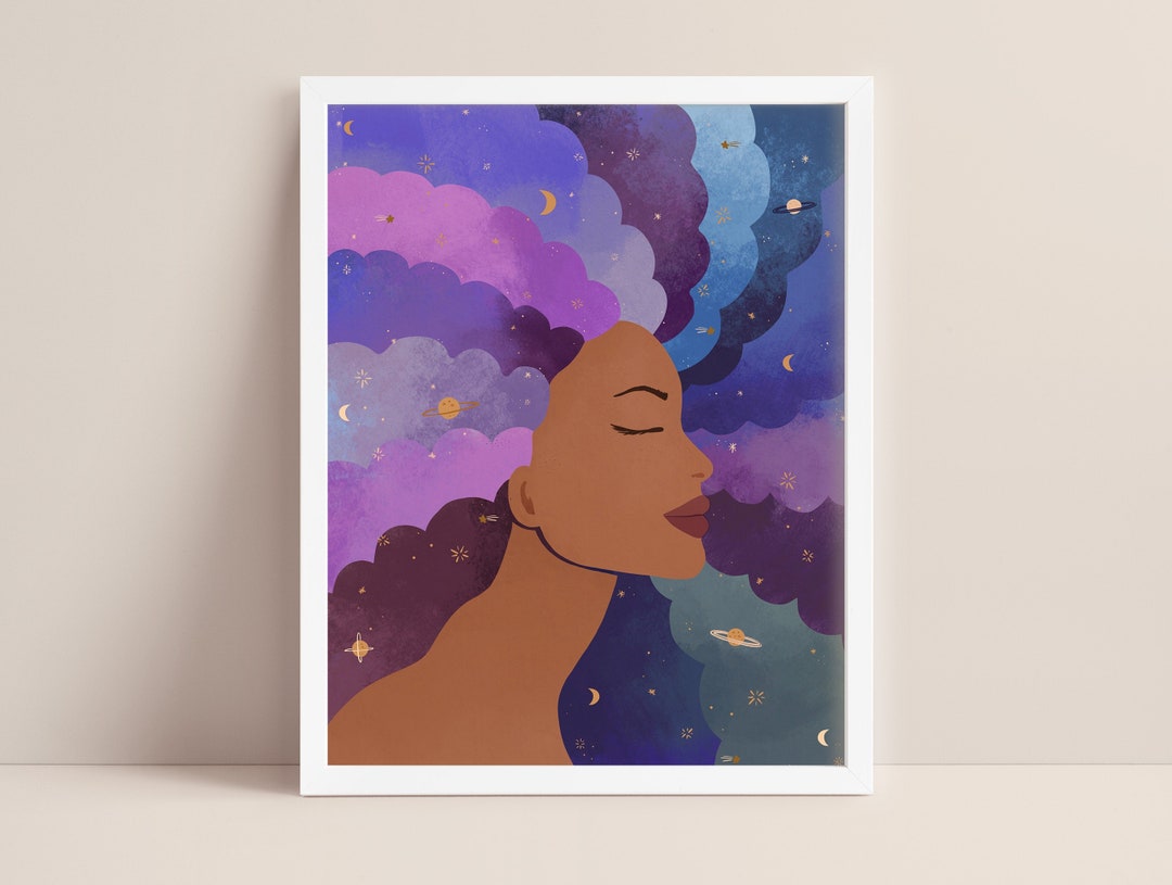 Cosmic Curls | Curly Hair Art | Digital Art | Goddess Portrait | Galaxy ...