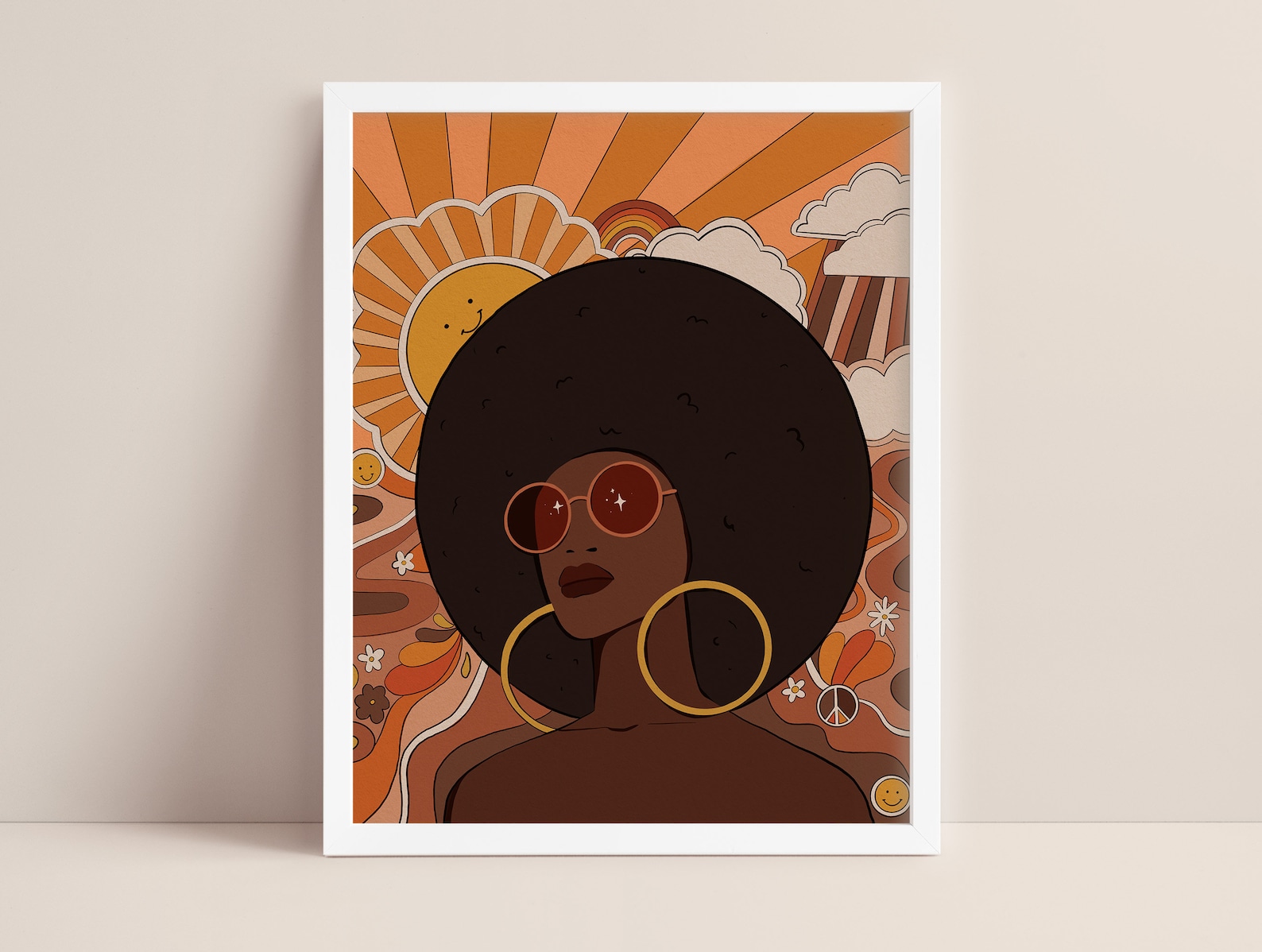 Afro Art Retro Portrait Digital Art 70s Hippie Portrait - Etsy