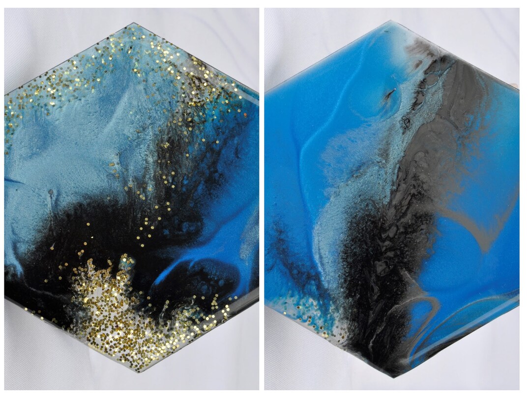 Blue, Black & Gold - Resin Art Coasters - Etsy