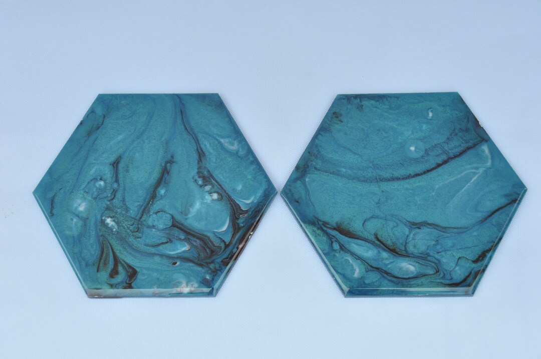 Dark Turquoise - Resin Art Coasters - Etsy