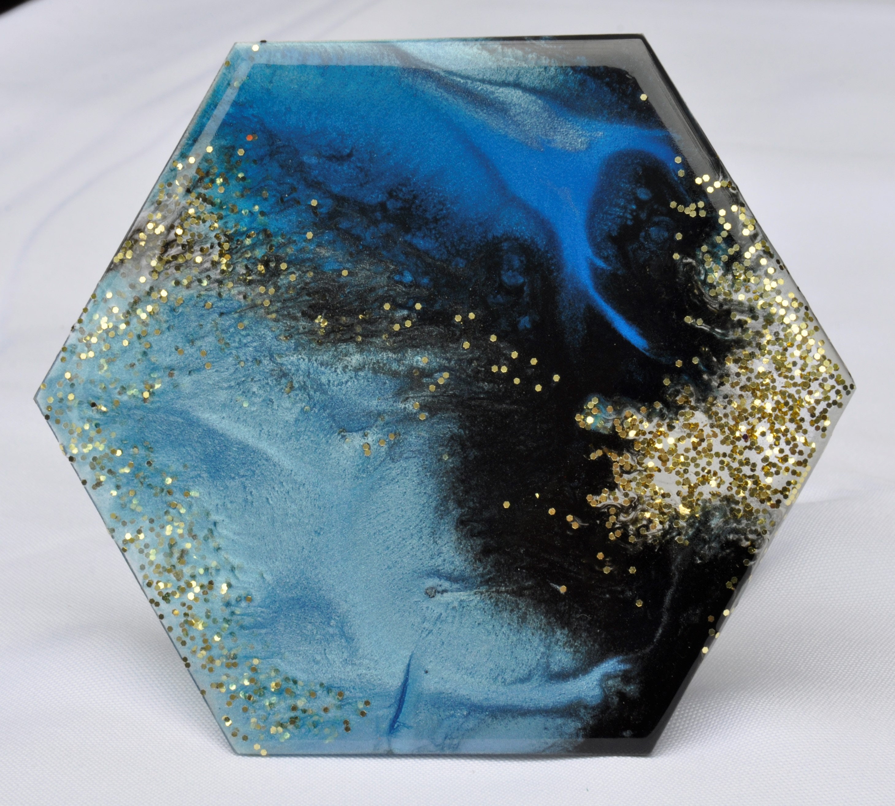 Blue, Black & Gold - Resin Art Coasters - Etsy