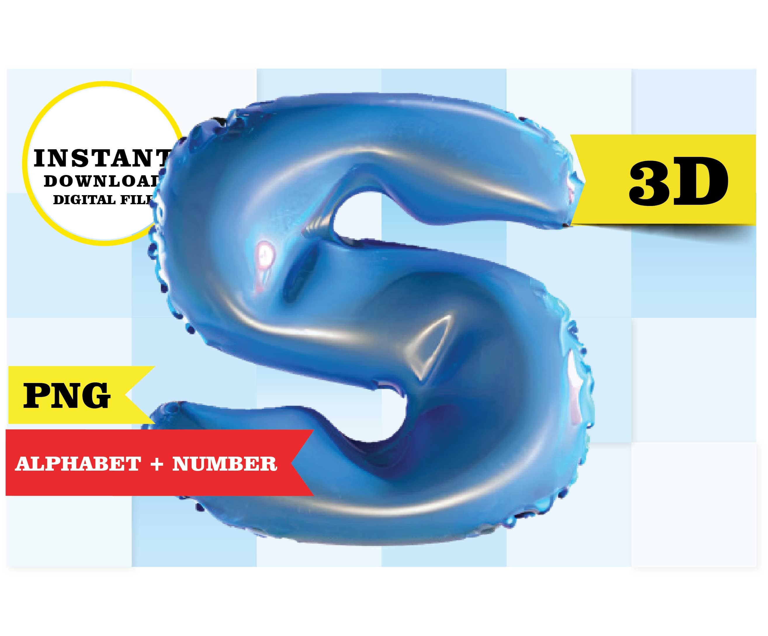 Blue Balloon Alphabet and Number Clipart 3d PNG Format - Etsy