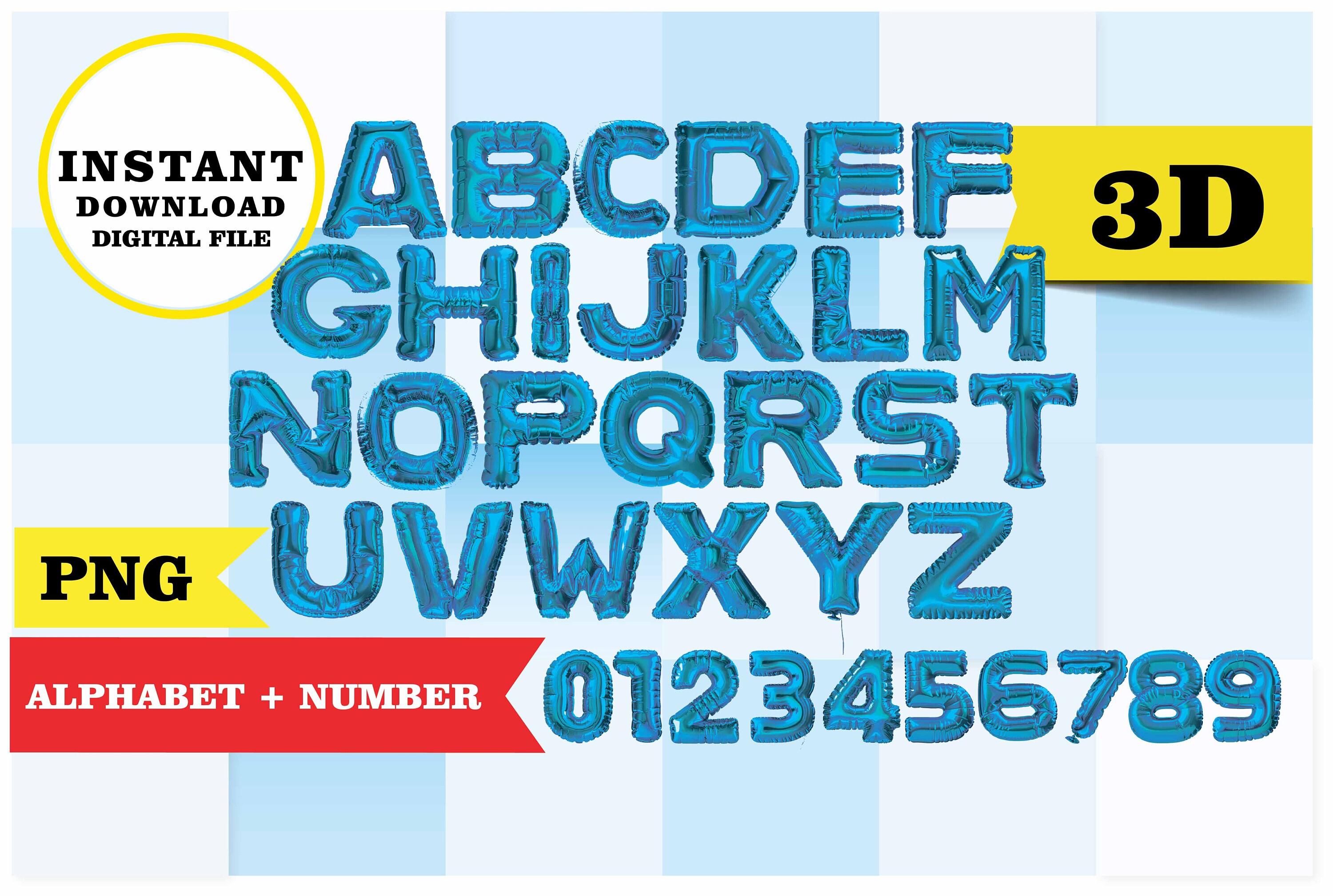 Blue Balloon, Alphabet and Number, Clipart 3d, PNG Format, Instant ...