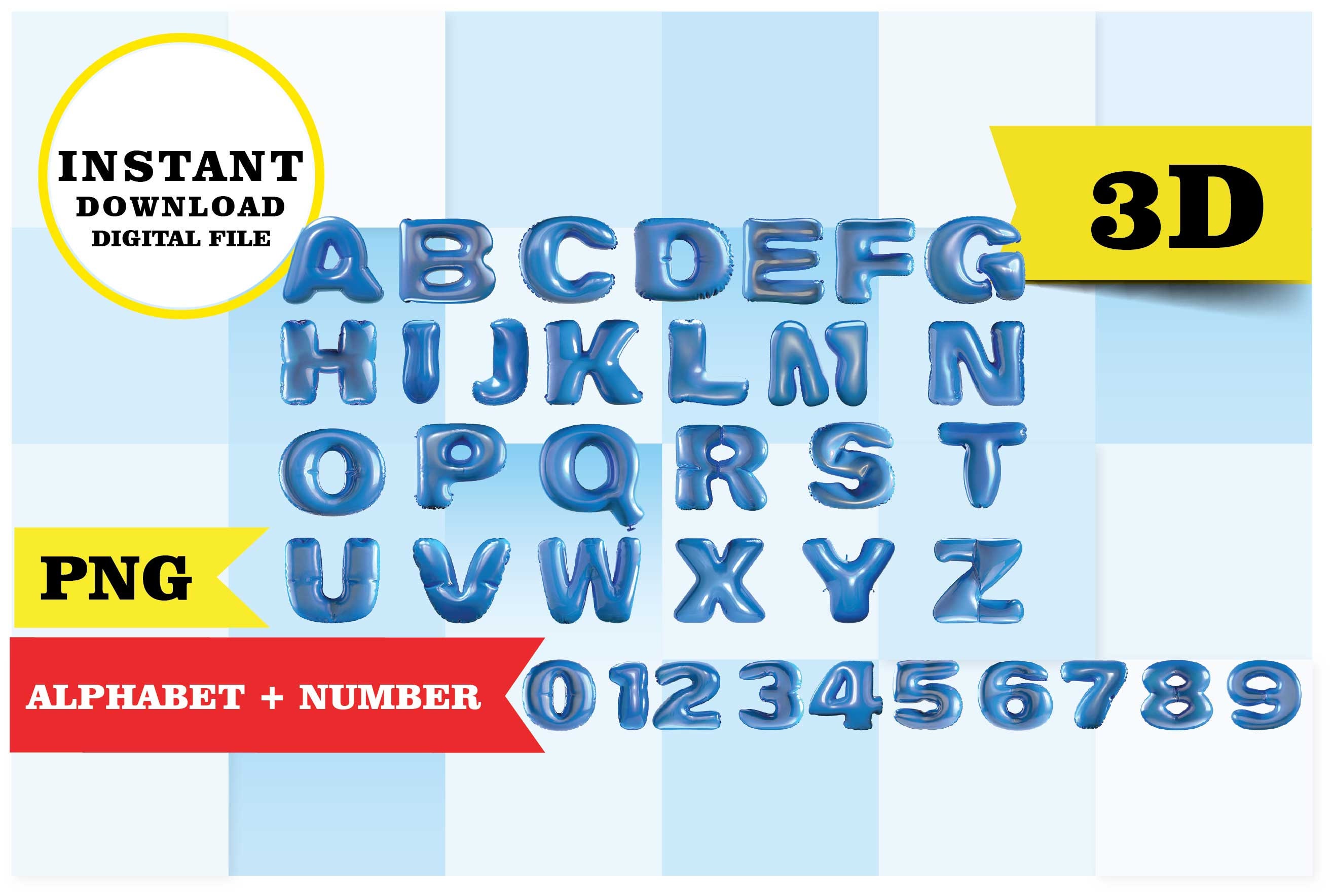 Blue Balloon Alphabet and Number Clipart 3d PNG Format - Etsy