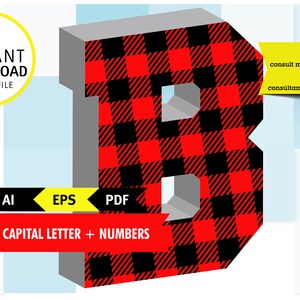 Buffalo Plaid 3D Alphabet, Clipart, Svg, Ai, Eps, Pdf, 4 Alphabet ...