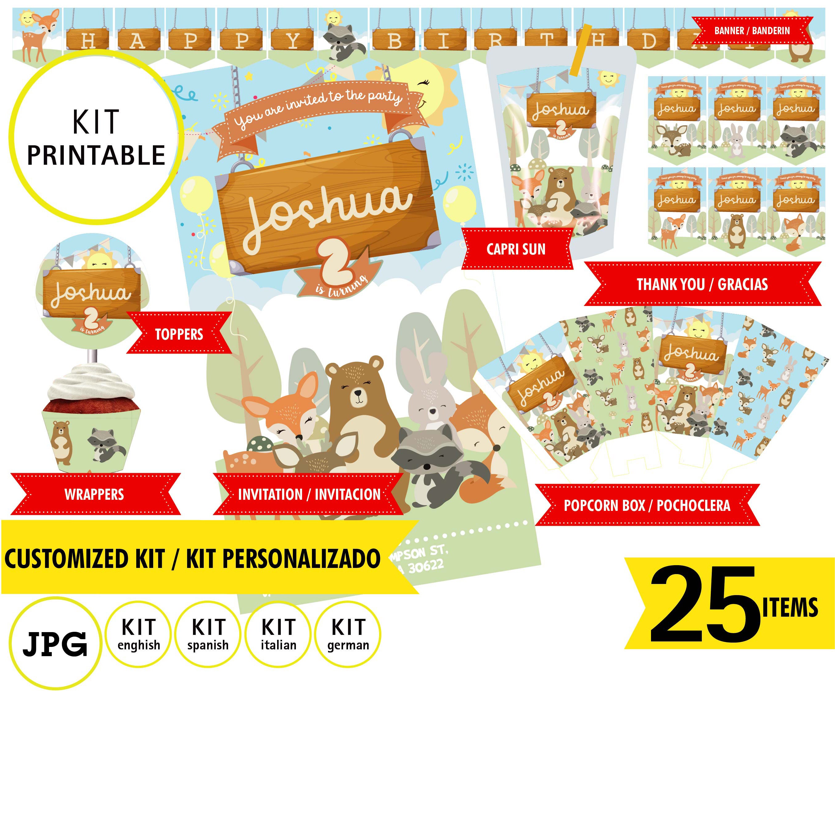 Forest Animals, Kit Printable, Custom Logo, Birthday Party, Printable ...