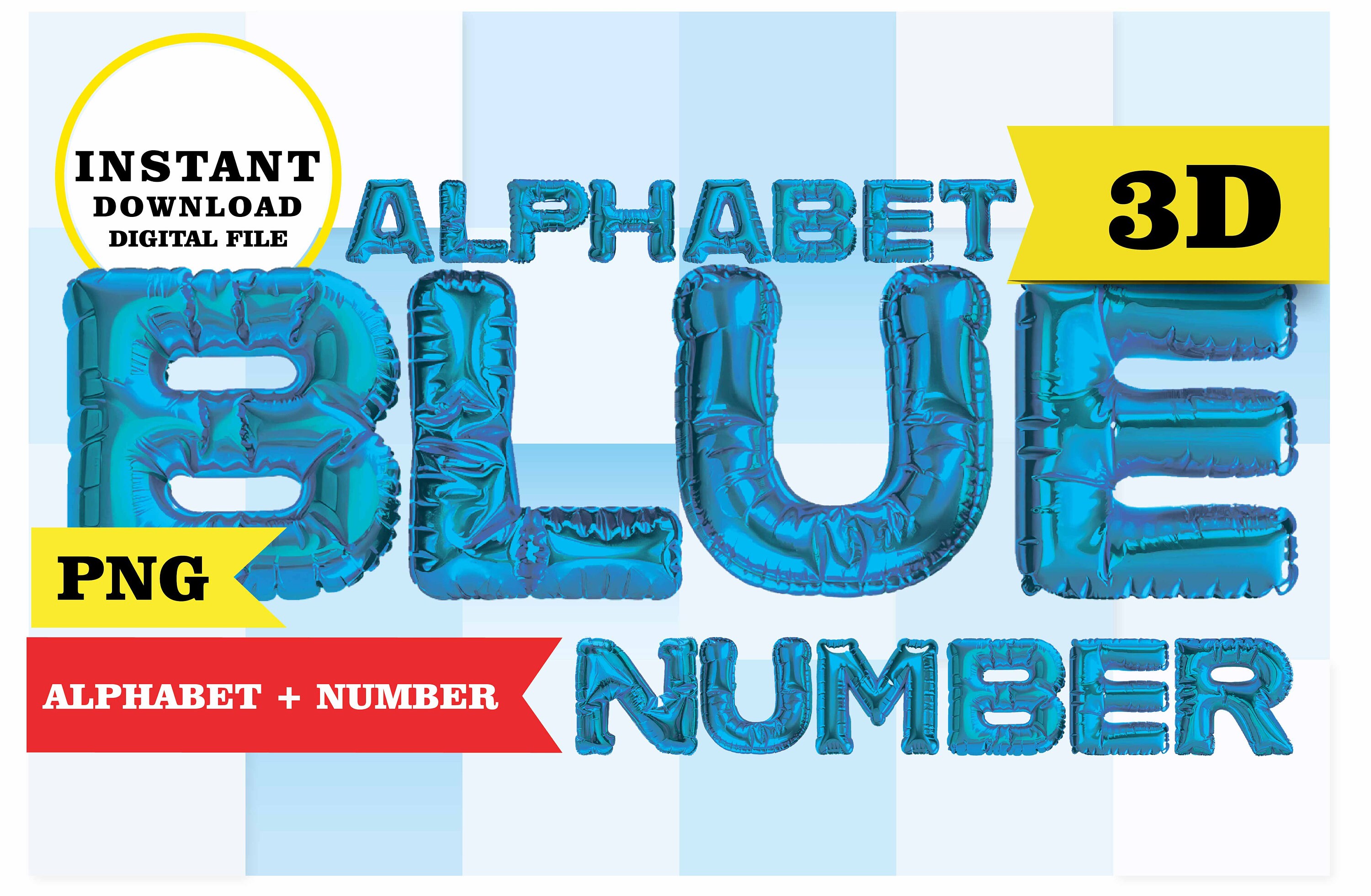 Blue Balloon, Alphabet and Number, Clipart 3d, PNG Format, Instant ...