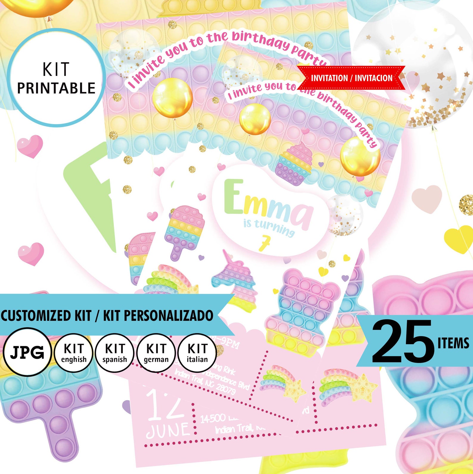 Pop It Pastel Colors, Kit Printable, Custom Logo, Birthday Party ...