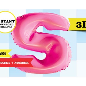 Balloon Pink, Alphabet and Number, Clipart 3d, PNG Format, Instant ...
