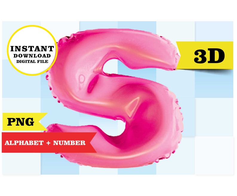 Balloon Pink, Alphabet and Number, Clipart 3d, PNG Format, Instant ...