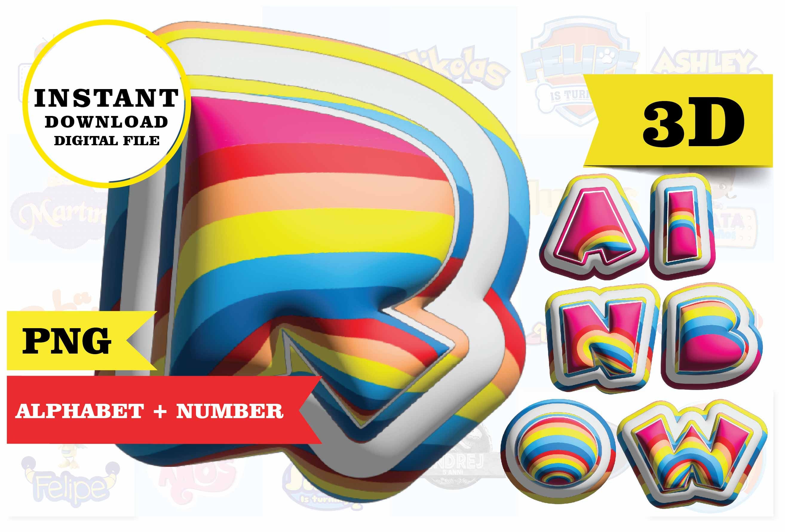 Rainbow Full Colors, Alphabet Number, Letters Clipart 3D, Rainbow PNG ...