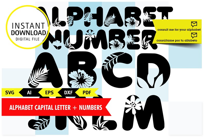 Tropical Plants, Alphabet, Svg, Ai, Eps, Dxf, Pdf Editable, Hawaii ...