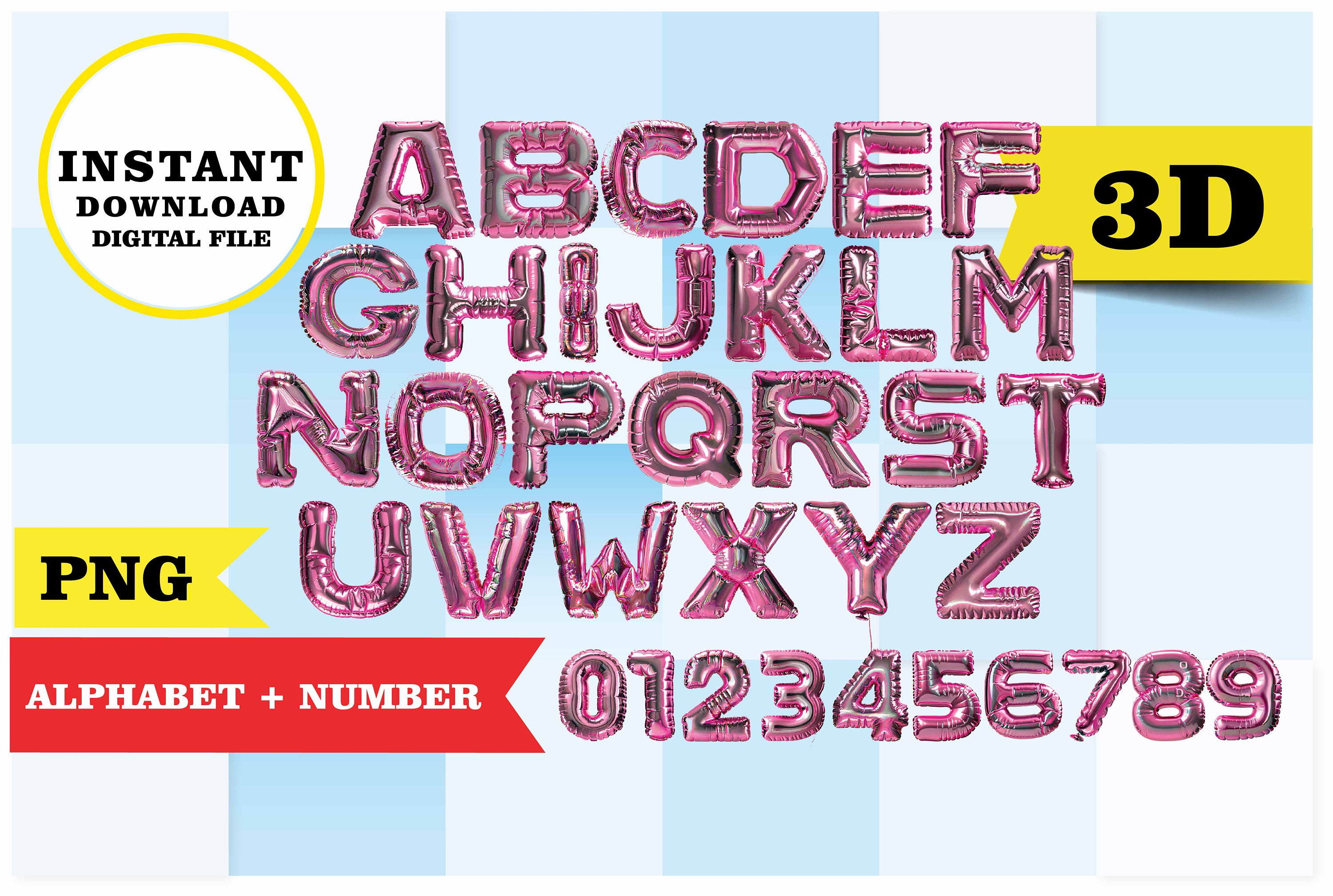 Balloon Pink Alphabet and Number Clipart 3d PNG Format - Etsy