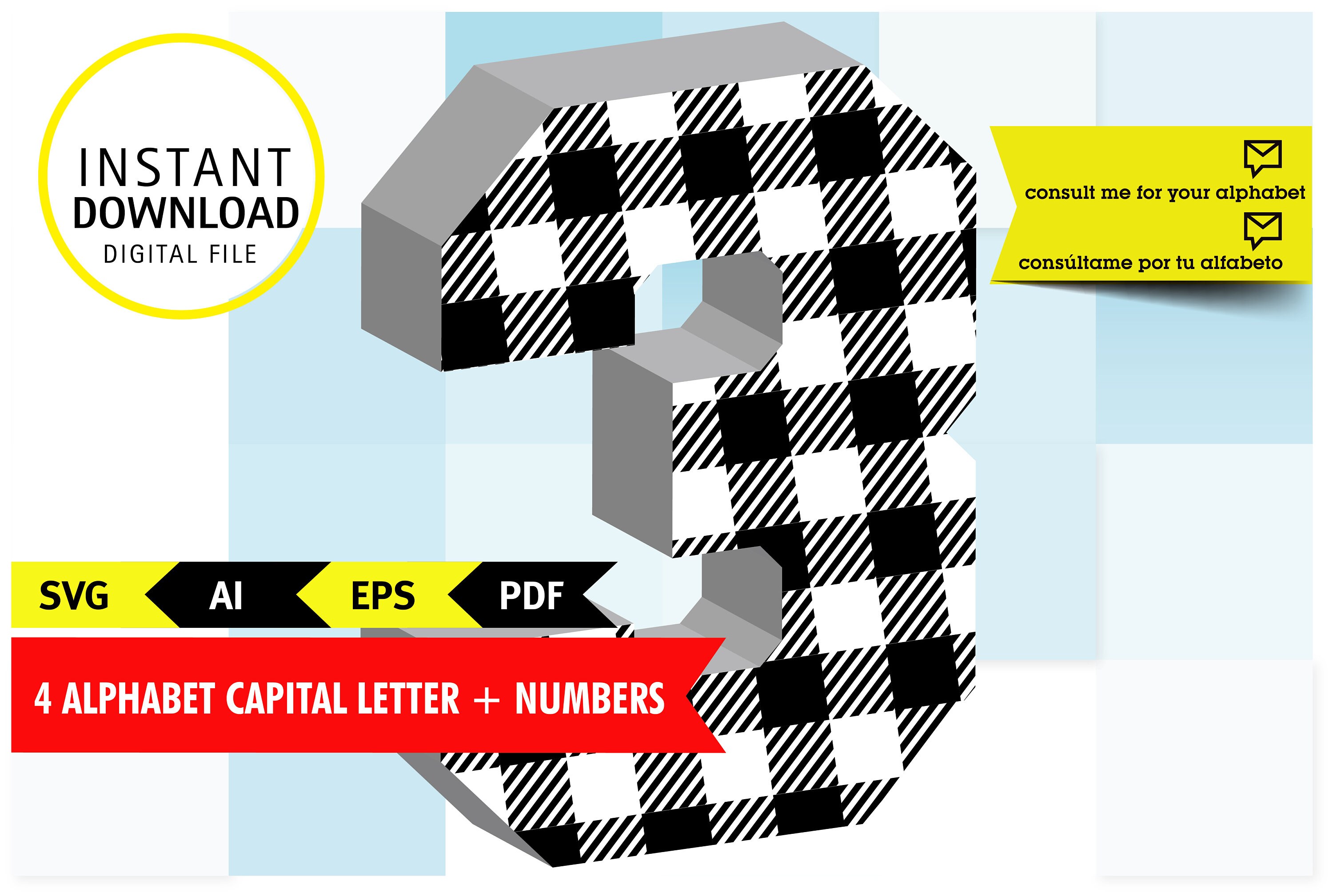 Buffalo Plaid 3D Alphabet, Clipart, Svg, Ai, Eps, Pdf, 4 Alphabet ...