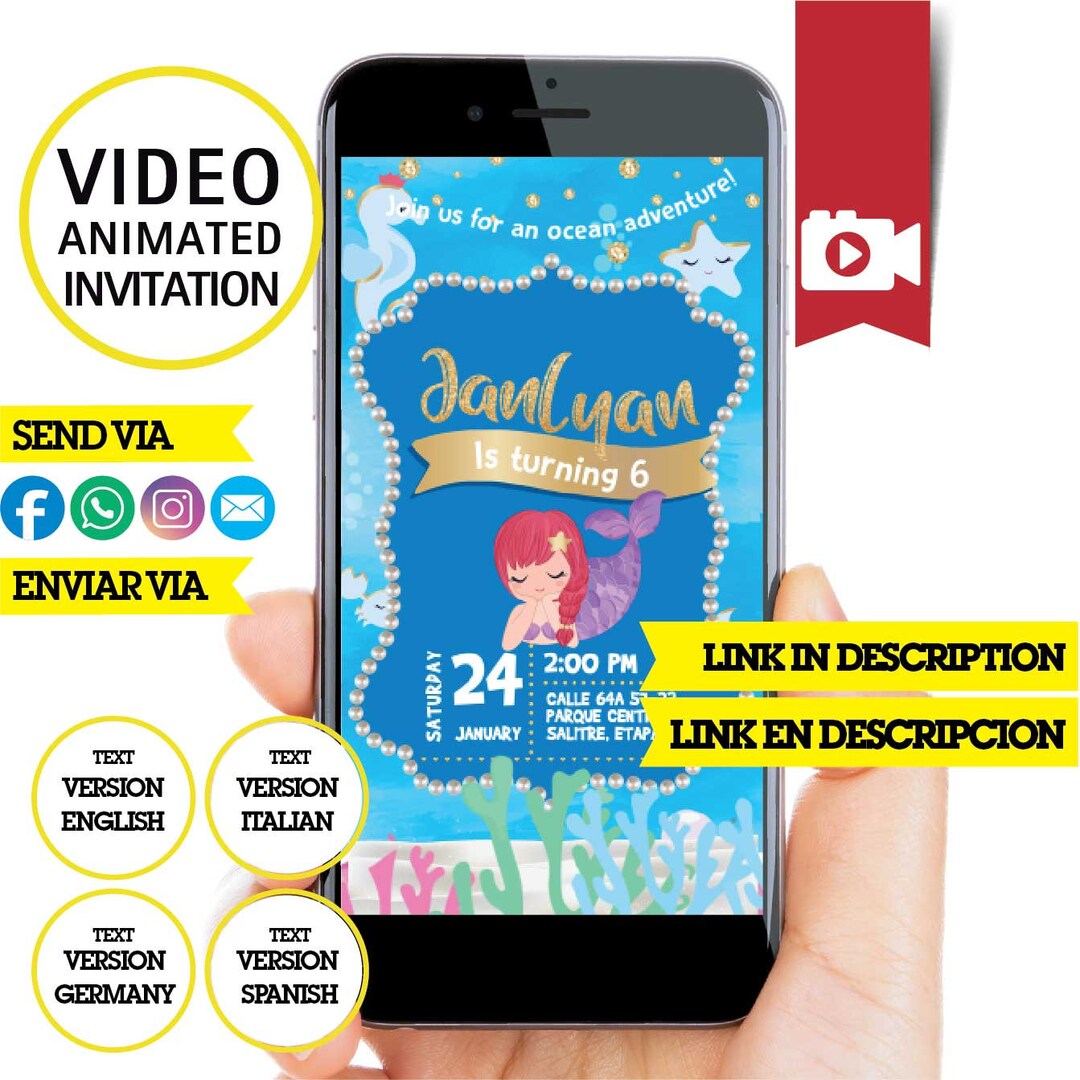 Mermaid, Animated Invitation, Logo and Personalized Data, Video ...