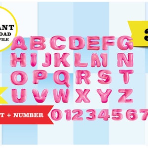 Balloon Pink, Alphabet and Number, Clipart 3d, PNG Format, Instant ...