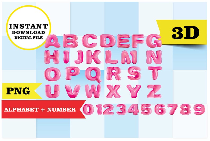 Balloon Pink, Alphabet and Number, Clipart 3d, PNG Format, Instant ...