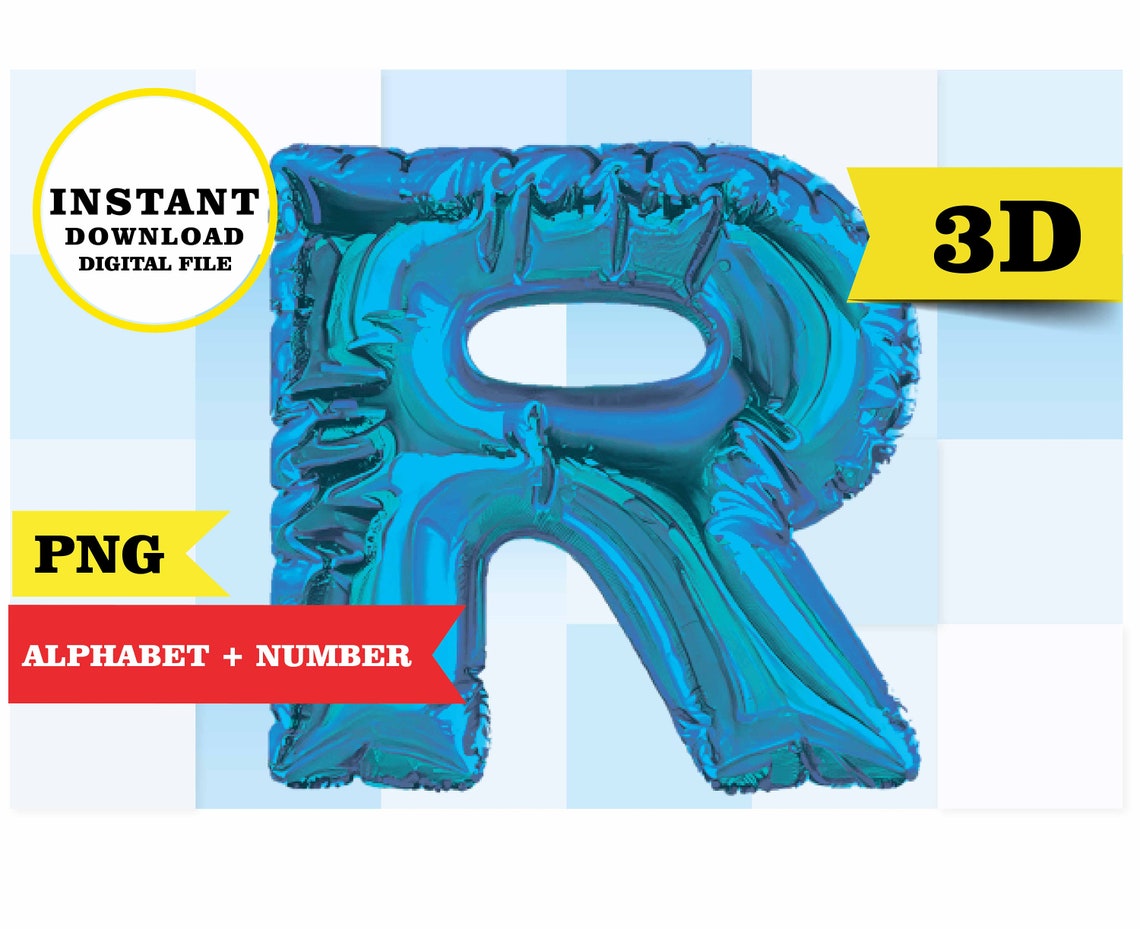 Blue Balloon, Alphabet and Number, Clipart 3d, PNG Format, Instant ...