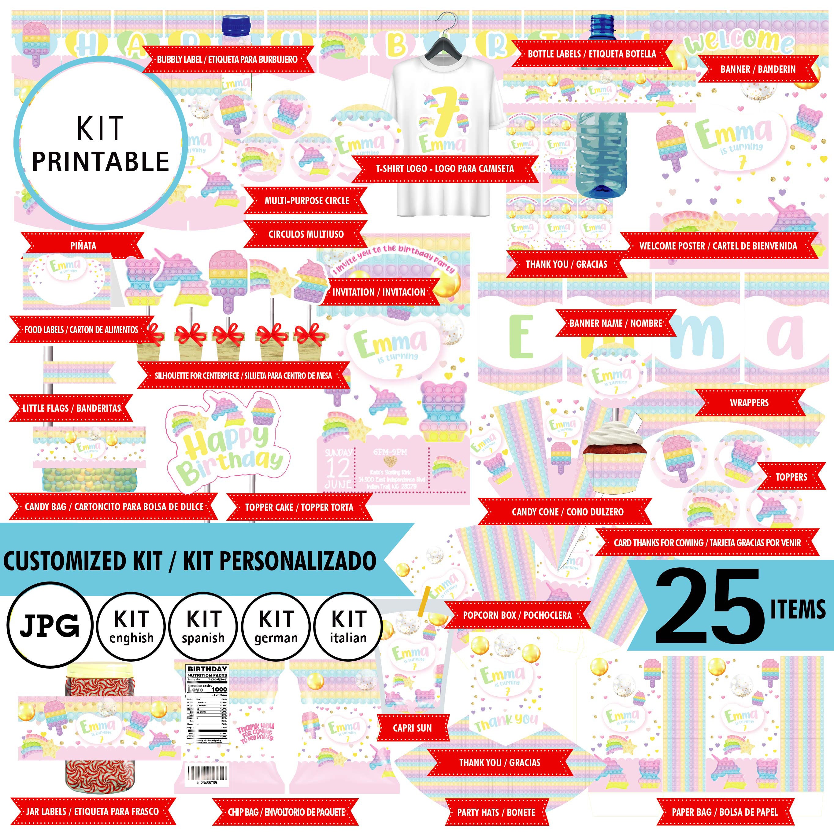 Pop It Pastel Colors, Kit Printable, Custom Logo, Birthday Party ...