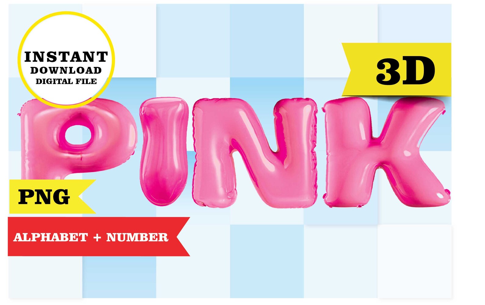 Balloon Pink, Alphabet and Number, Clipart 3d, PNG Format, Instant ...