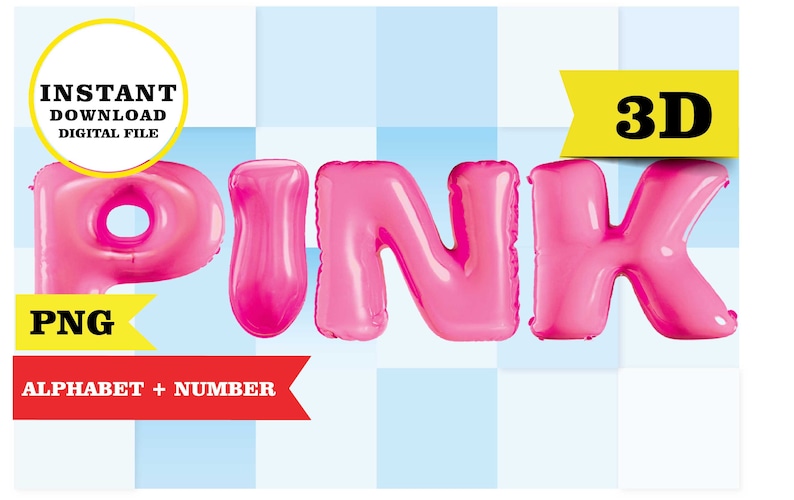 Balloon Pink, Alphabet and Number, Clipart 3d, PNG Format, Instant ...