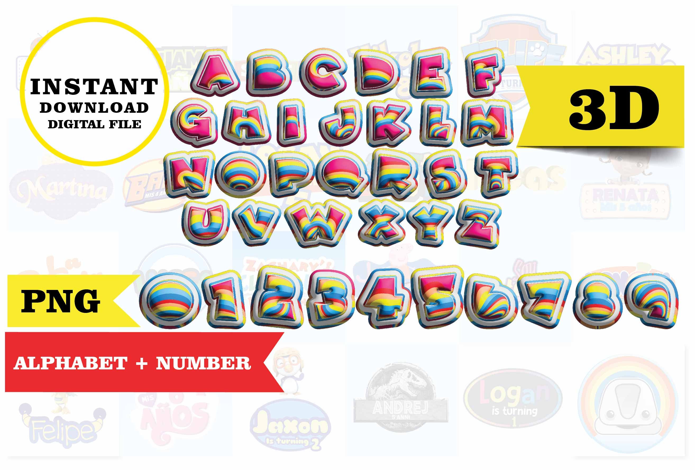 Rainbow Full Colors, Alphabet Number, Letters Clipart 3D, Rainbow PNG ...