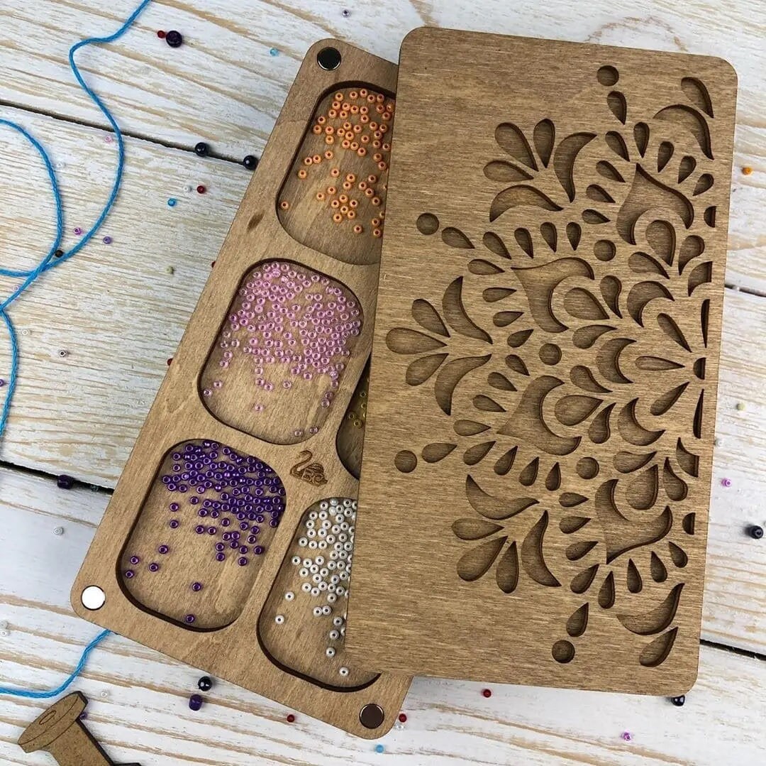 Mandala Two-tier Wood Bead Organizer Tray, Seed Bead Storage Container ...
