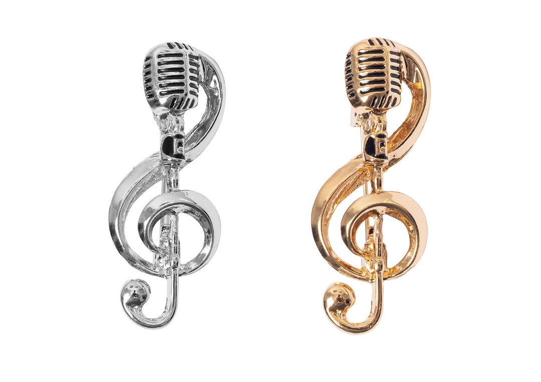 Music Treble Clef Microphone Brooch Sparkle Pin Clothes - Etsy